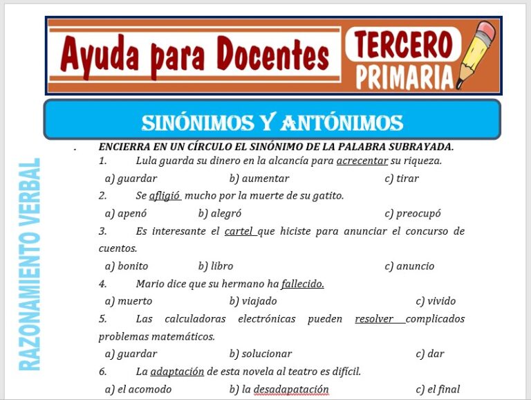 Conozcamos los Sinónimos y Antónimos para Tercero de Primaria – Ayuda ...