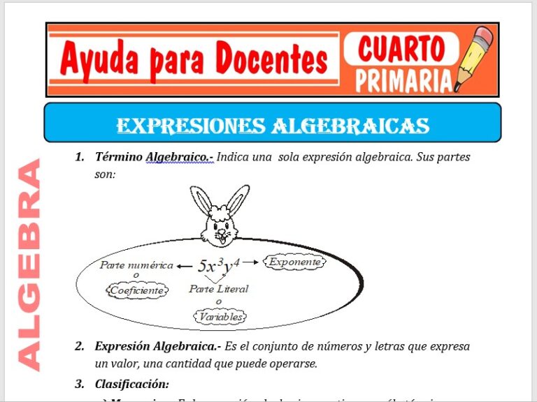 Expresiones Algebraicas para Cuarto de Primaria – Ayuda para Docentes