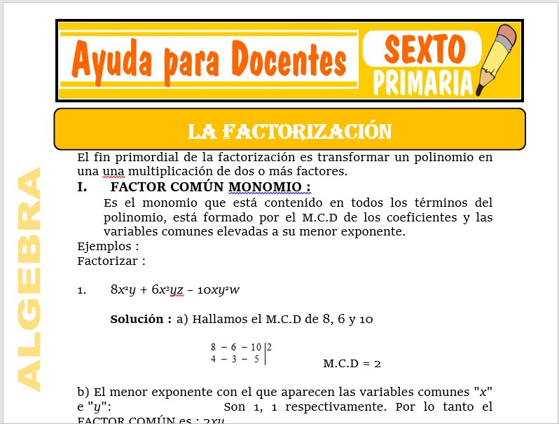 Algebra para Sexto de Primaria – Ayuda para Docentes