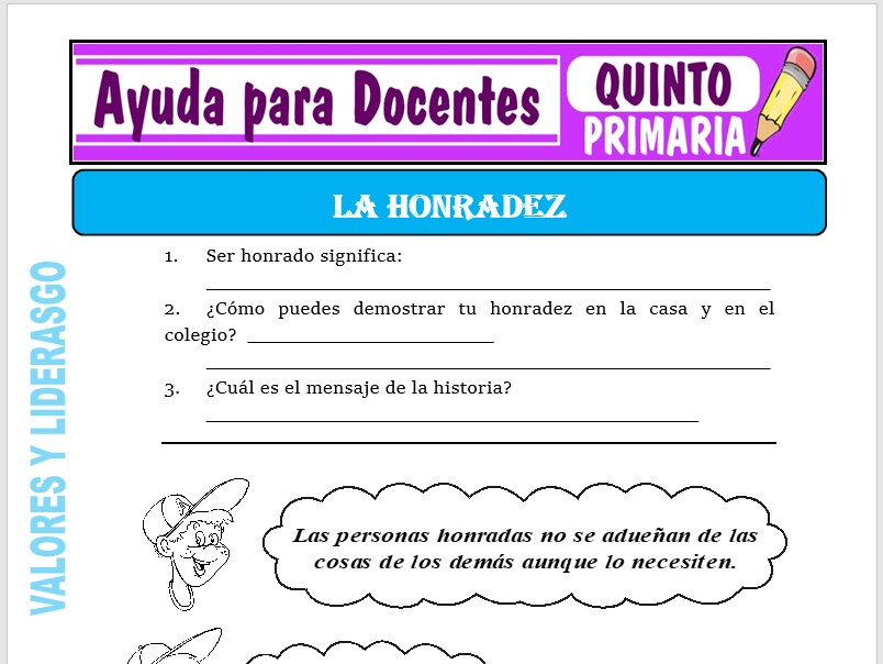 La Honradez para Quinto de Primaria – Ayuda para Docentes