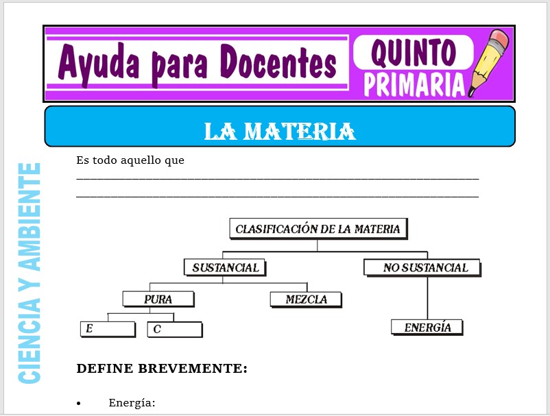 Hojas De Trabajo Sobre La Materia, Quinto Grado