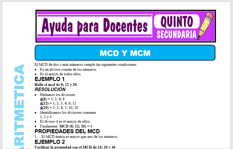 MCD y MCM para Quinto de Secundaria – Ayuda para Docentes