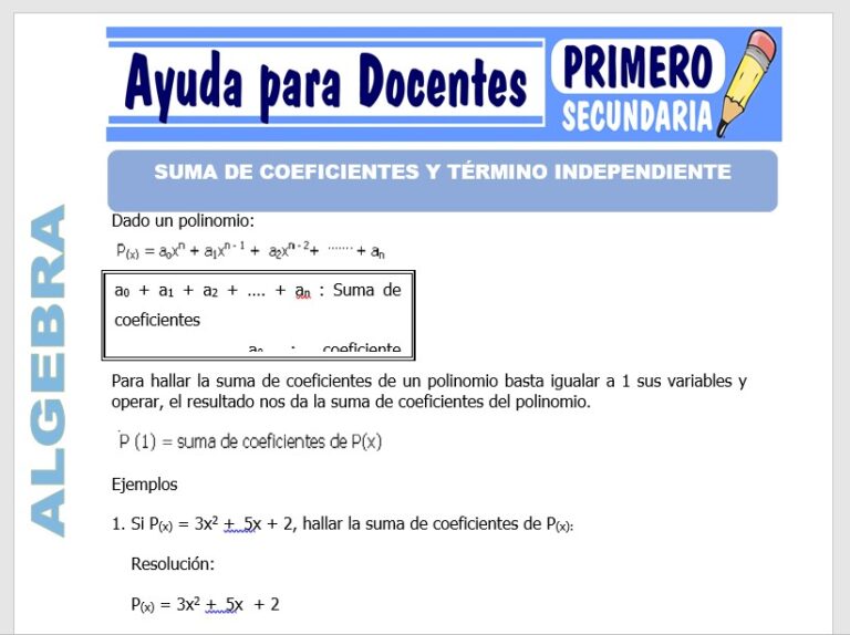 Suma de Coeficientes y Termino Independiente para Primero de Secundaria ...