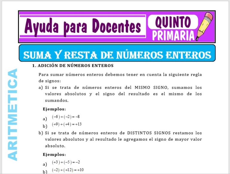 Aritmética para Quinto de Primaria – Ayuda para Docentes